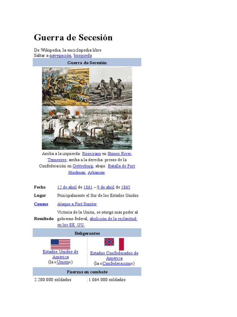 Guerra De Secesión Pdf Estados Confederados De América Unión