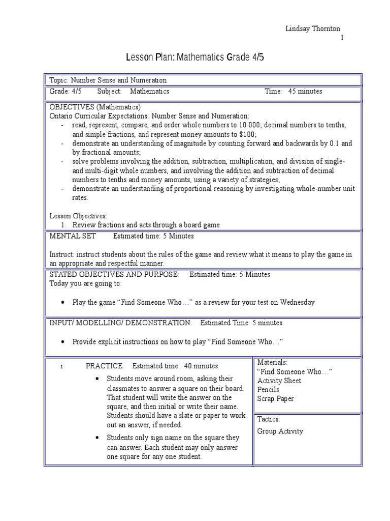 Lesson Plan Grade 4 and 5 Math | PDF | Lesson Plan | Subtraction