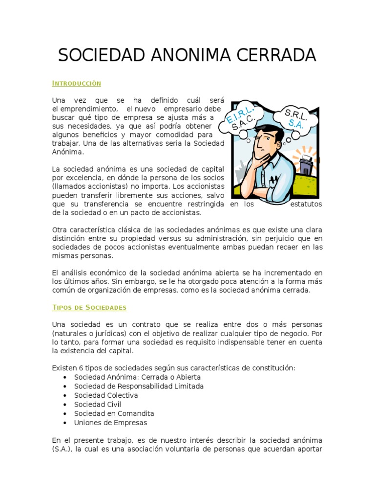 Sociedad Anonima Cerrada | Compañía de responsabilidad limitada ...