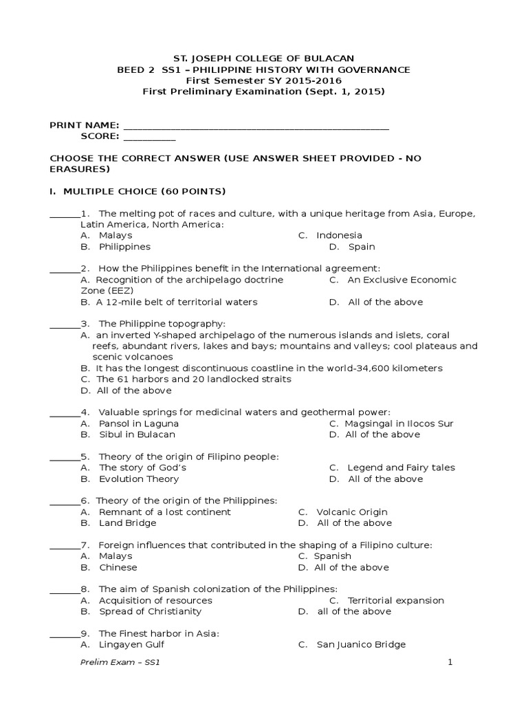 Prelim Exam in Philippine History | PDF | Philippines | Science
