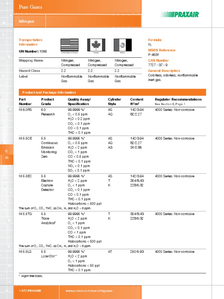 Nitrogen N2 Spec Sheet SS P4631 | Carbon Dioxide | Cryogenics