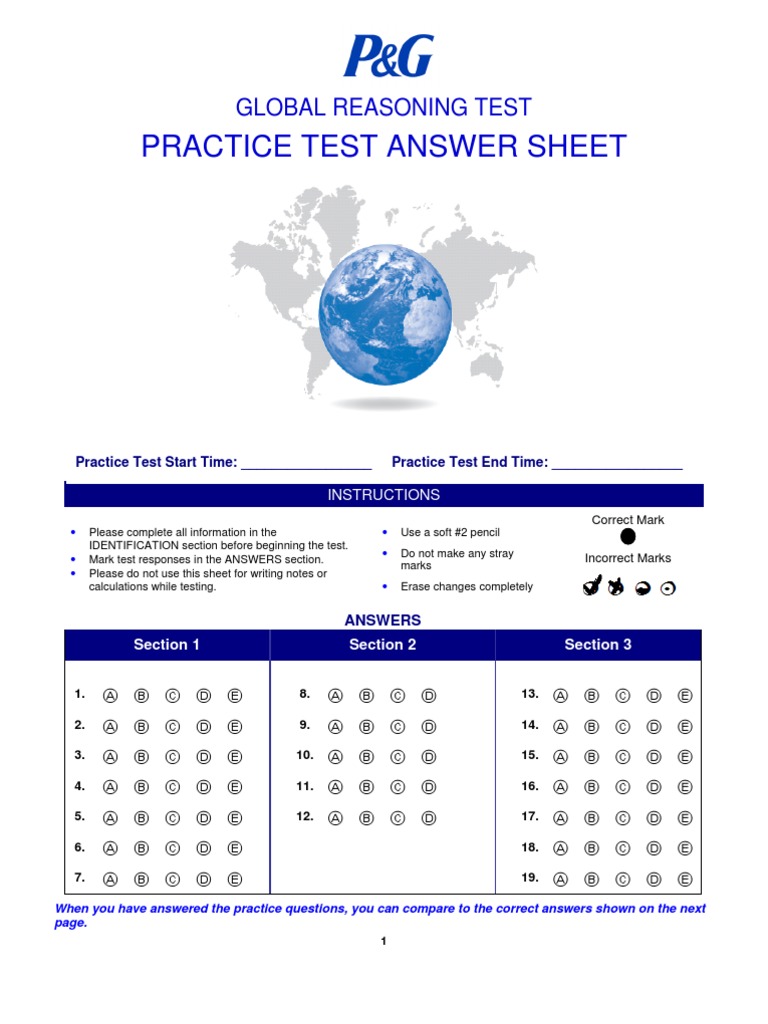 Practice Reasoning Test Answer Sheet | PDF