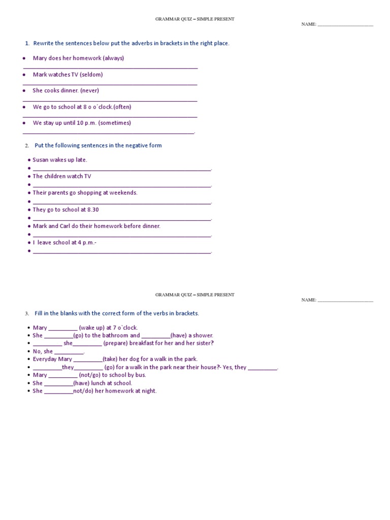 Simple Present Grammar Quiz | PDF | Teaching Methods & Materials