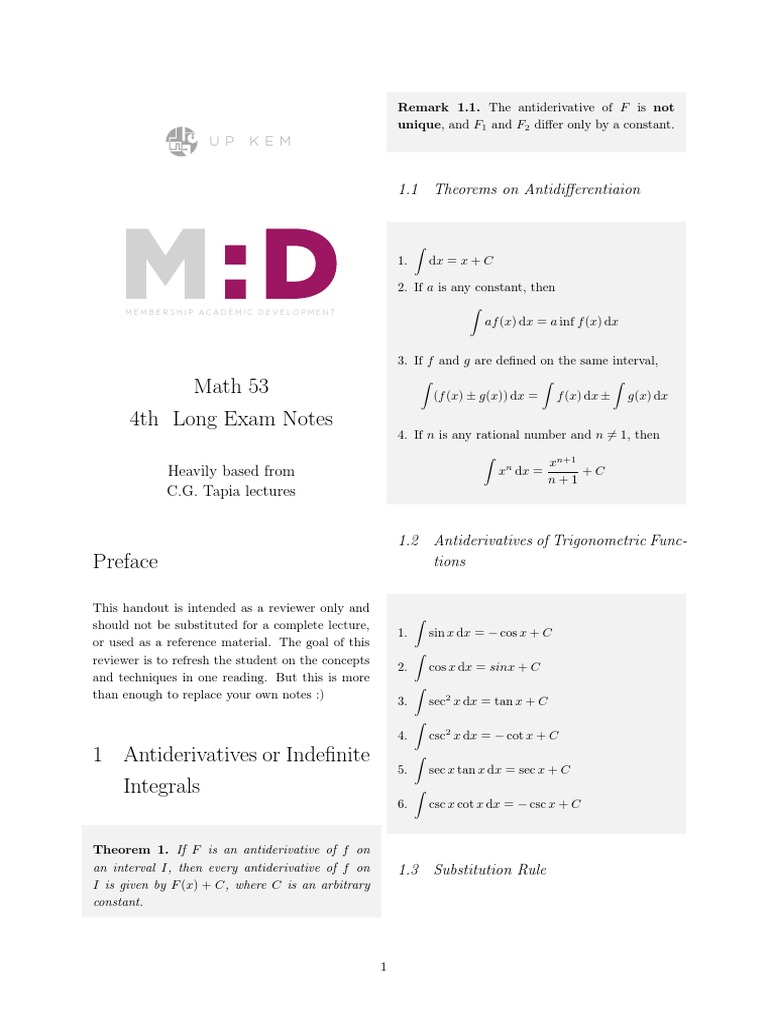 Math 54 Reviewer Problems | PDF | Integral | Summation