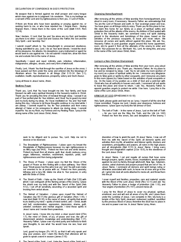Declaration of Confidence in God'S Protection Cleansing Home/Apartment ...