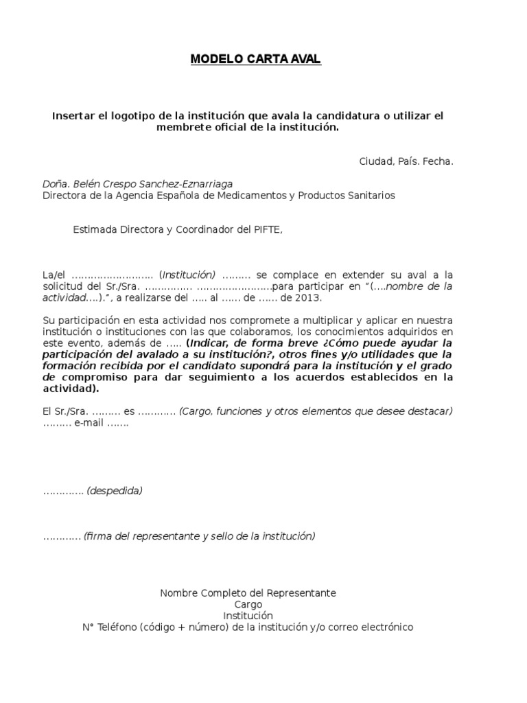 Modelo Carta Aval | PDF