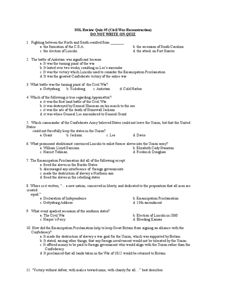 5 SOL Review Quiz #5 (CW-Recon) | PDF | Reconstruction Era | Abraham ...