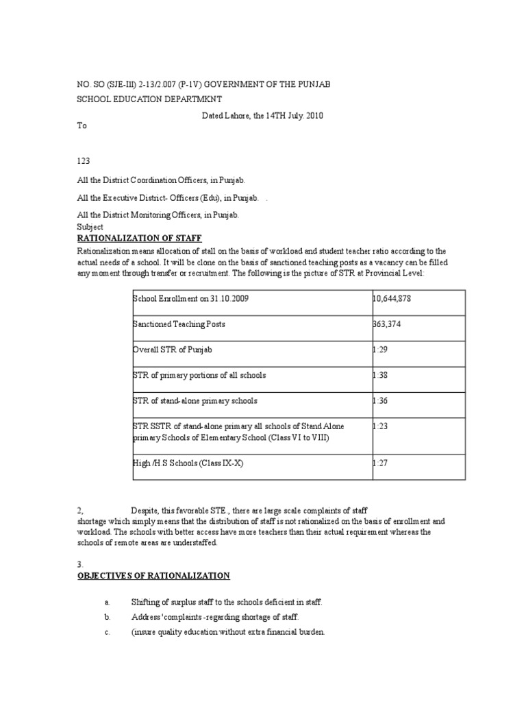 Rationalization of Staff | PDF | Teachers | Schools