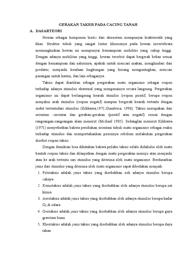 Gerakan Taksis Pada Cacing Tanah | PDF | Sains & Matematika