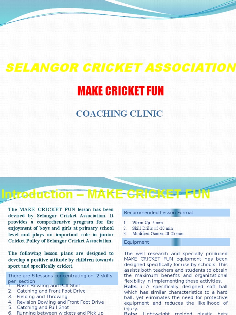 Fun Cricket Lesson Plans for Kids | PDF | Bowling (Cricket) | Cricket
