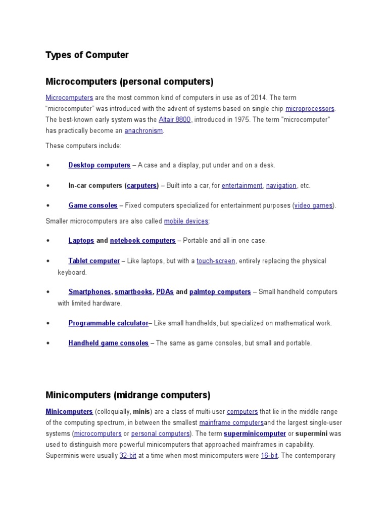 Types of Computer.docx | Supercomputer | Microcomputers