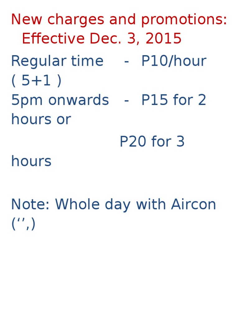 New Charges and Promotions Effective Dec 2015 | PDF