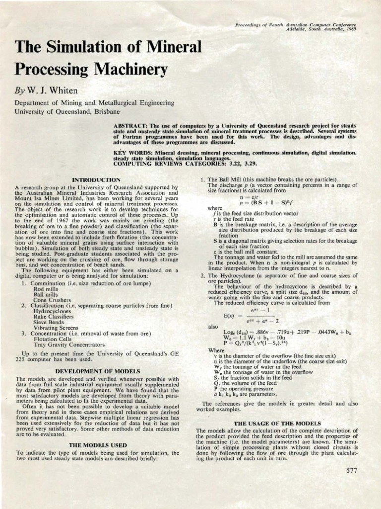Mineral Processing Simulation Techniques | PDF | Subroutine | Parameter ...