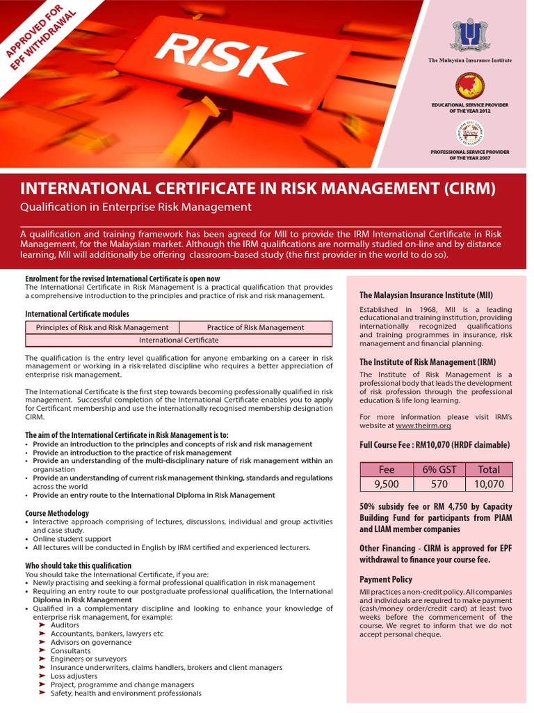 International Certificate in Risk Management (Cirm) | PDF ...