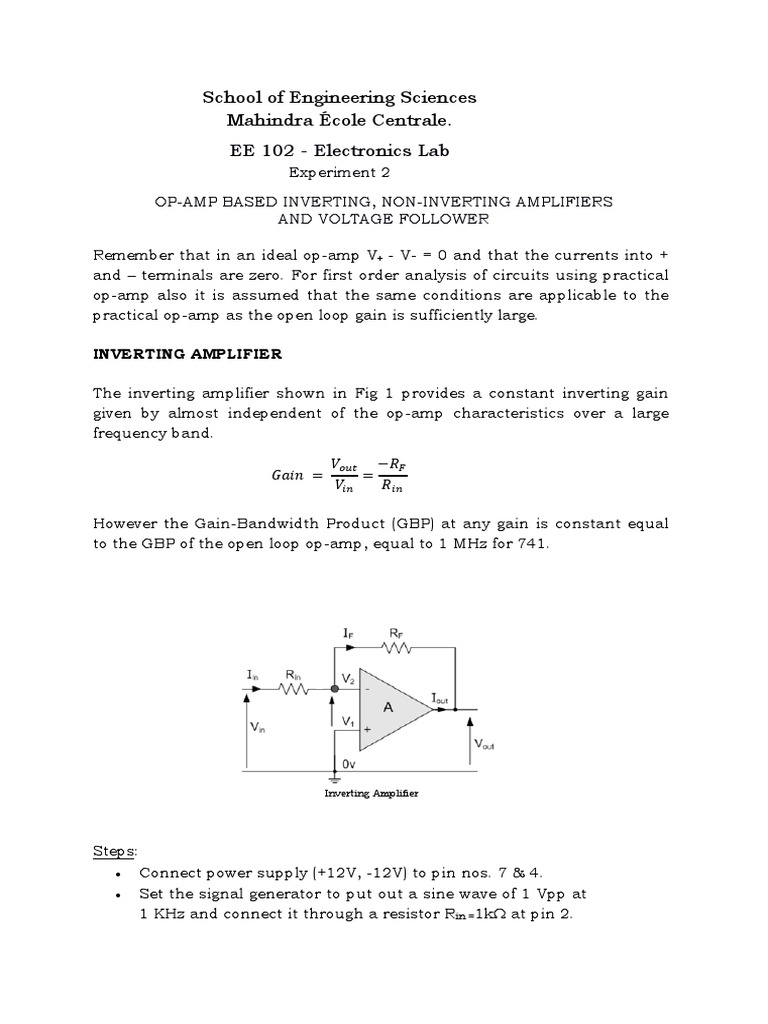 Expt. 2 - Inverting Noninverting Op-Amp | PDF | Amplifier | Operational ...