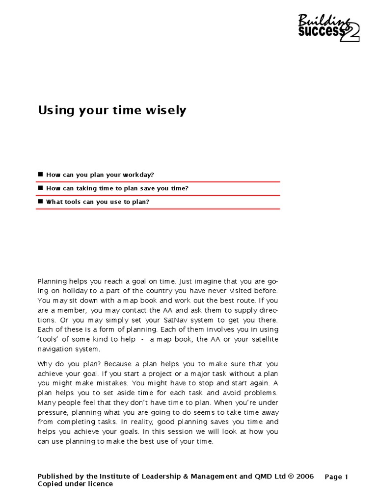 Using Your Time Wisely PDF | PDF | Time Management | Professional Skills