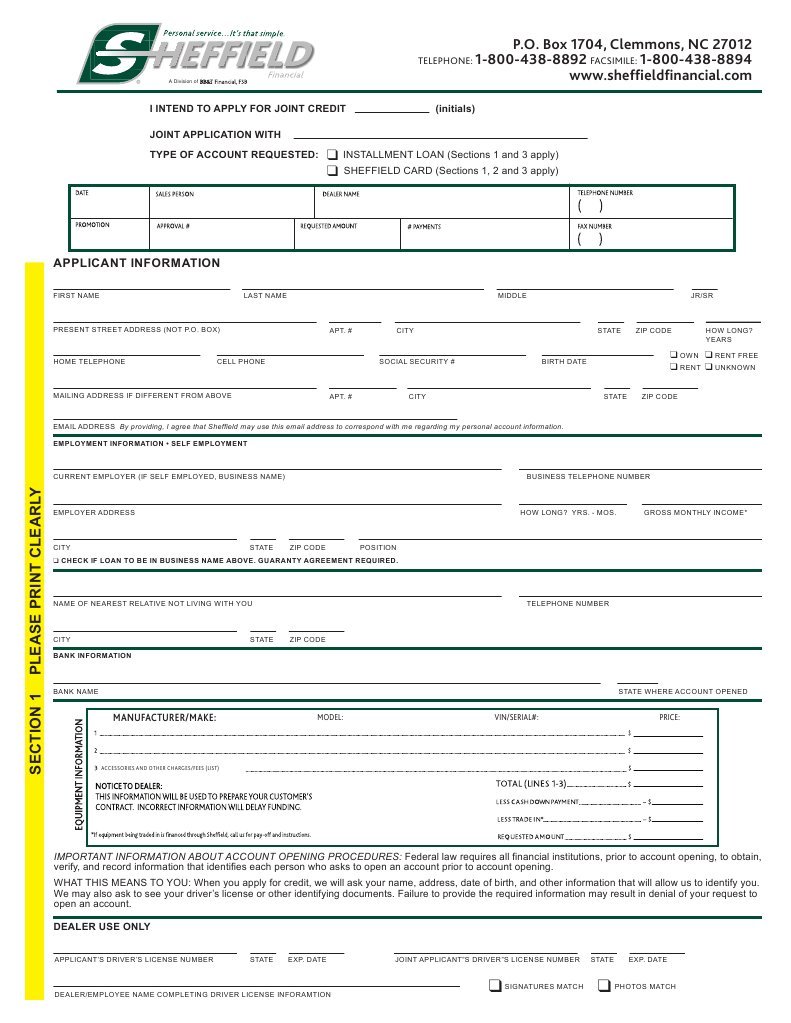Sheffield Financial Credit Application | PDF | Annual Percentage Rate ...