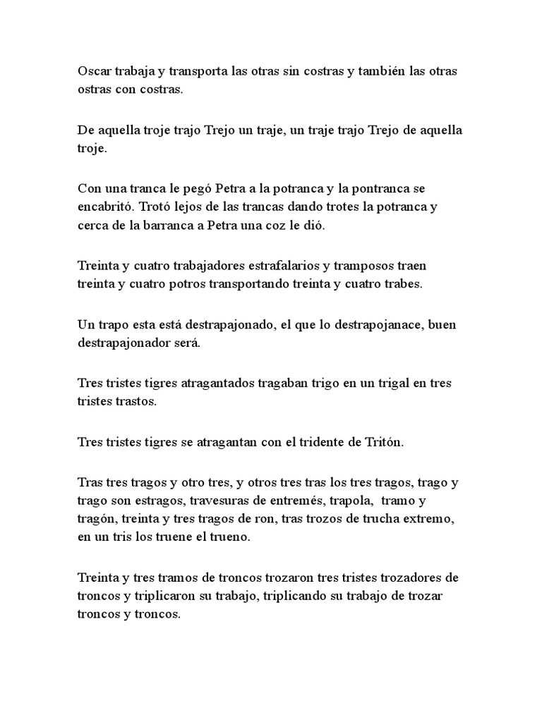 Trabalenguas Con TR | PDF | Transporte de tierra | Ingeniería de Transporte