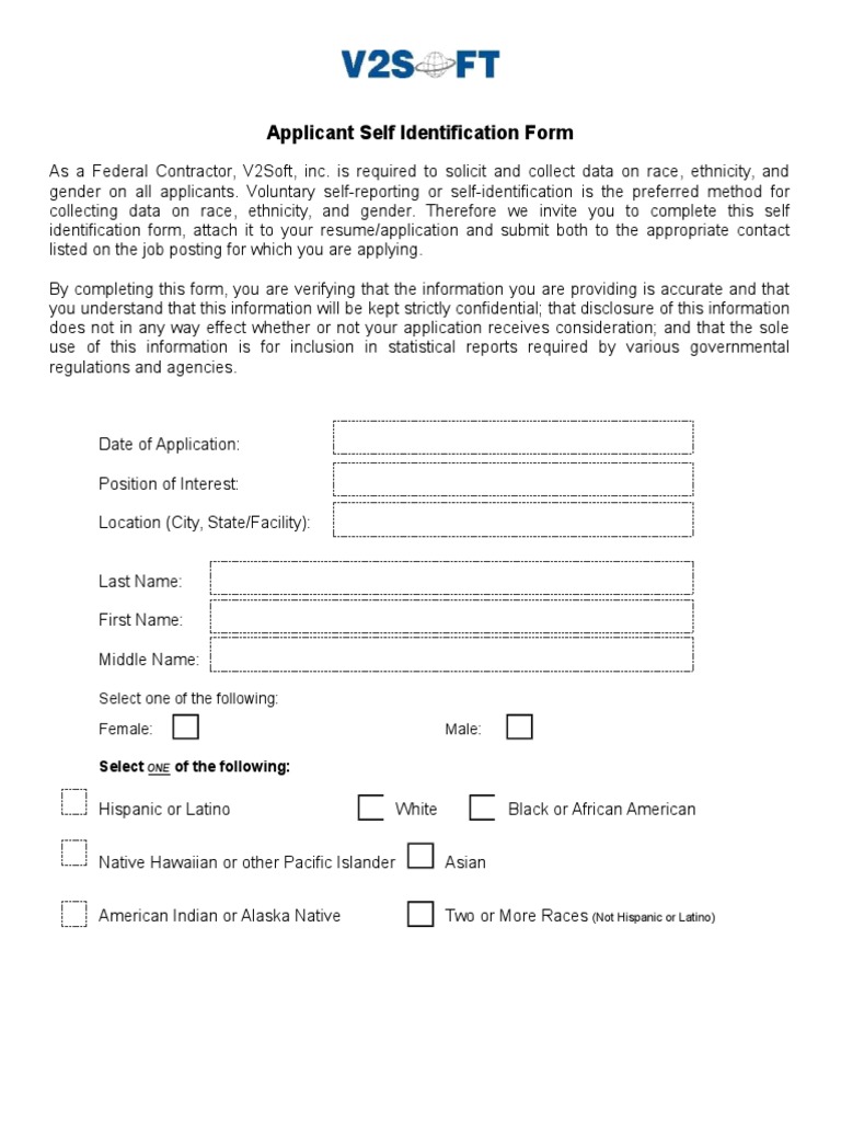 Applicant Self Identification Form | PDF | Race And Ethnicity In The ...