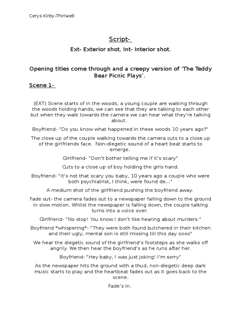 Script-: Ext-Exterior Shot, Int - Interior Shot | PDF | Leisure