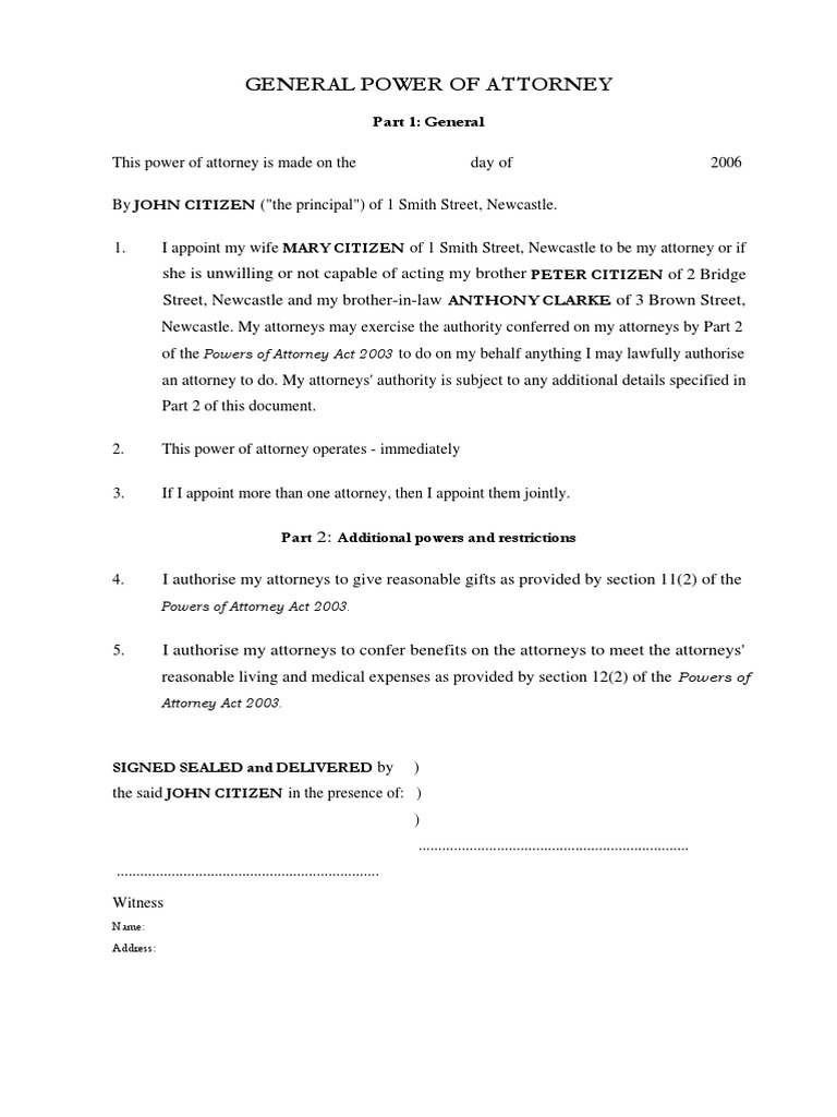 GPA Format | Power Of Attorney | Legal Guardian
