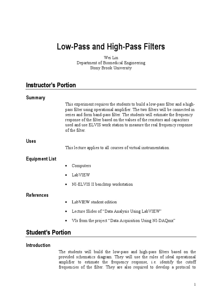 Band Pass Filter Lab, A Discussion of The Mechanism of Op-Amps | PDF ...