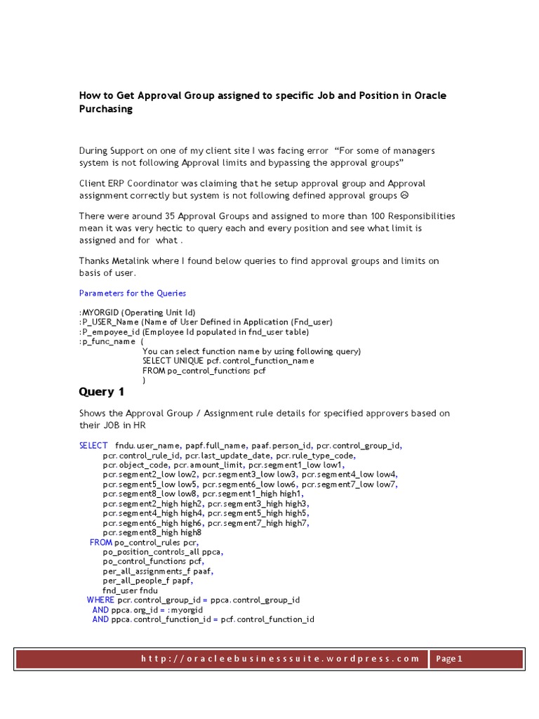 Oracle Approval Group Queries | PDF | Computing | Information Technology Management