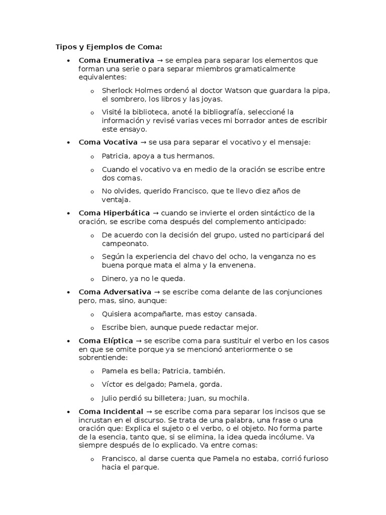Tipos y Ejemplos de Coma | PDF | Artes del Lenguaje y Comunicación | Poesía