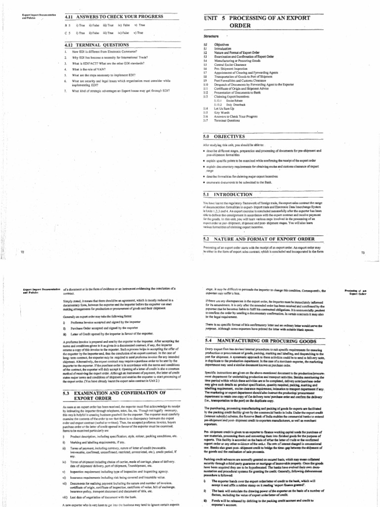 Processing of An Export Order | PDF | Cargo | Bill Of Lading
