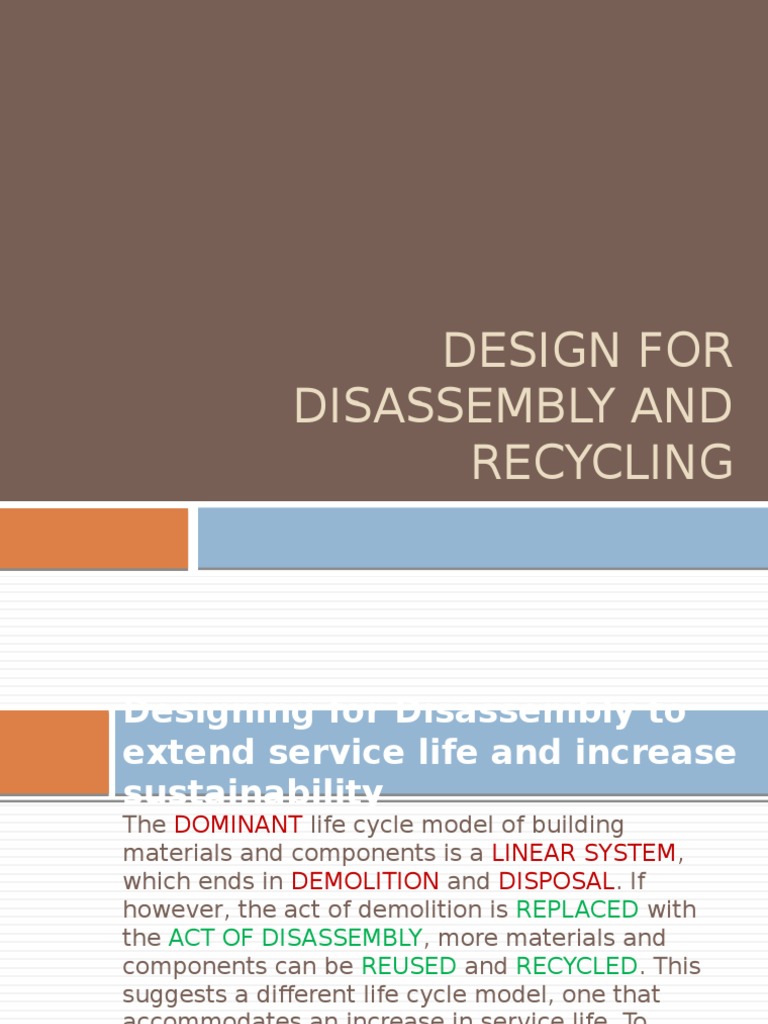 Design For Disassembly and Recycling | PDF | Life Cycle Assessment | Reuse