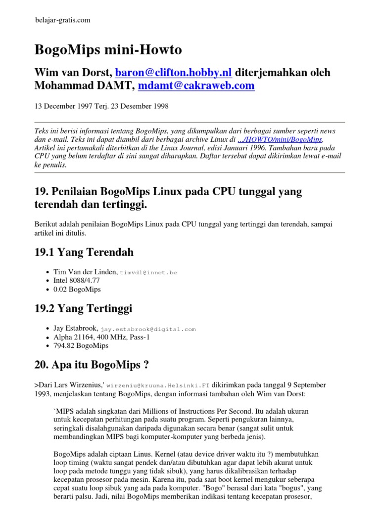 ID BogoMips MiniHOWTO | PDF