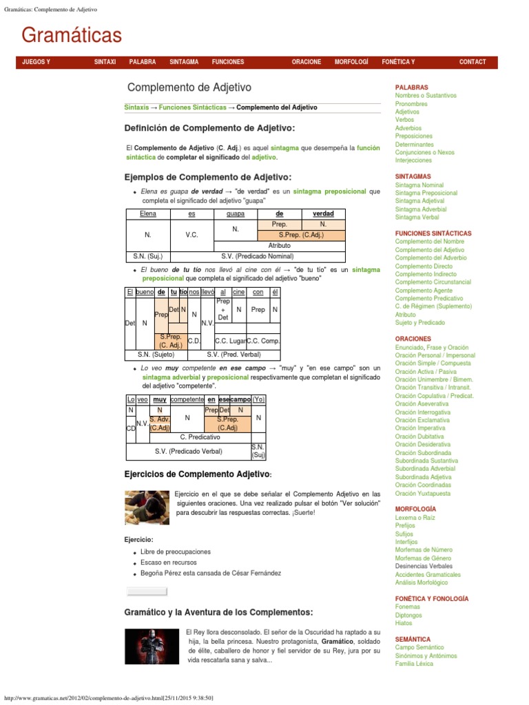Gramáticas Complemento de Adjetivo | PDF | Oración (Lingüística) | Adverbio