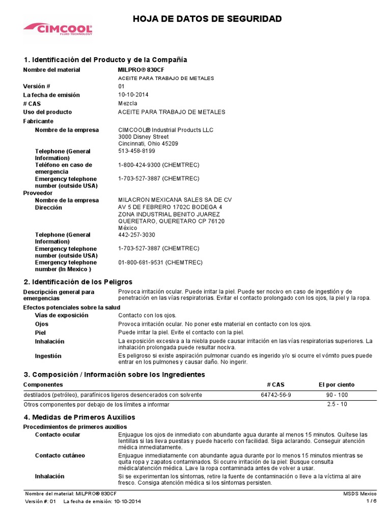 Milpro 830CF | PDF | Contaminación | Agua