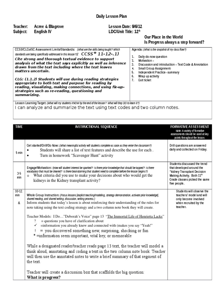 Daily Lesson Plans 12th Grade 341 | PDF | Lesson Plan | Educational ...