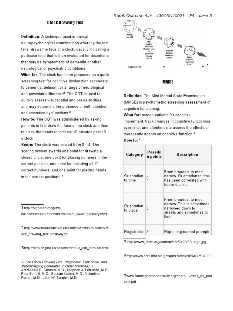 Clock Drawing Test | PDF | Aphasia | Psychological Concepts