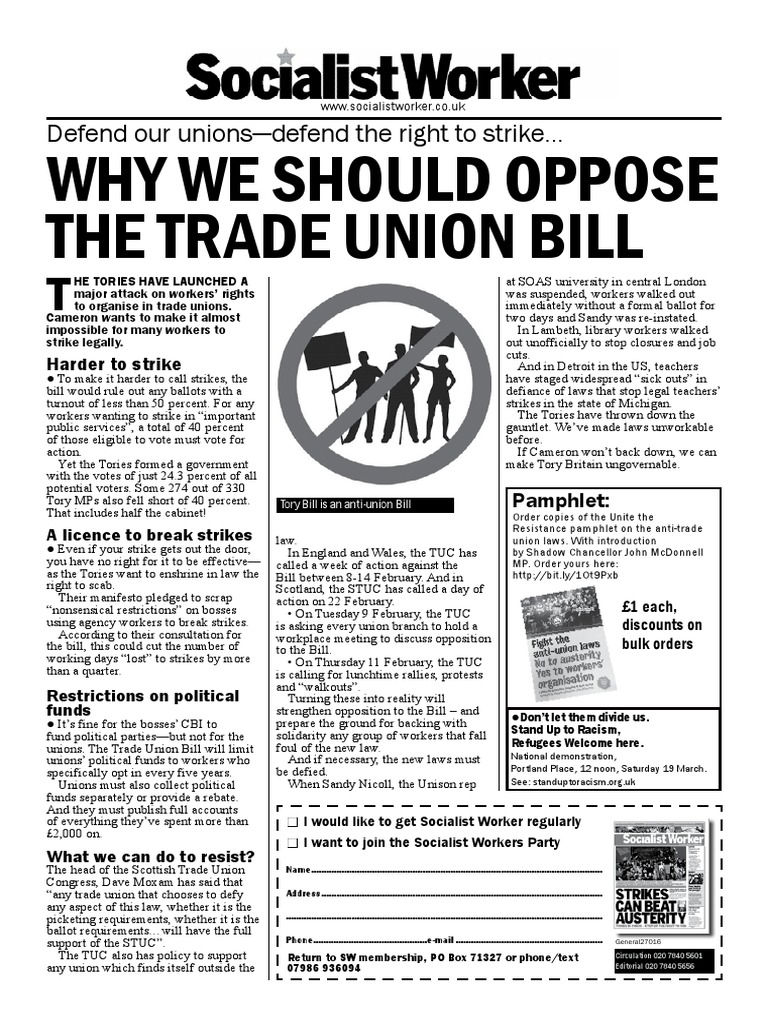 Why We Should Oppose The Trade Union Bill: Defend Our Unions Defend The ...