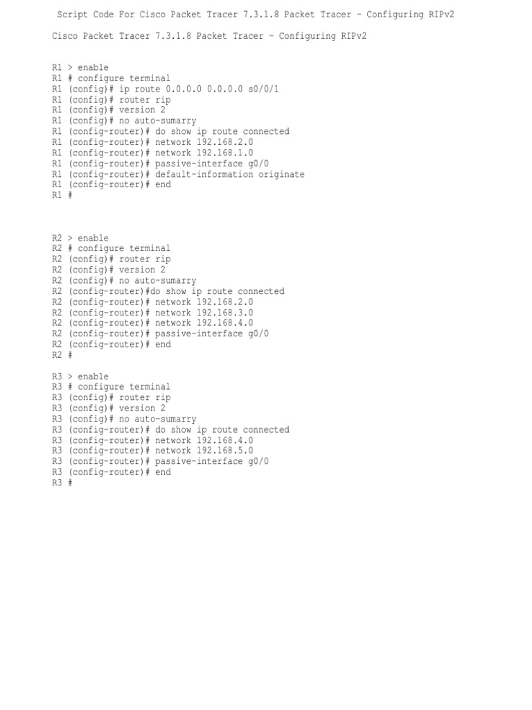 Cisco Packet Tracer RIPv2 Setup Guide | PDF | Router (Computing) | Internet Architecture