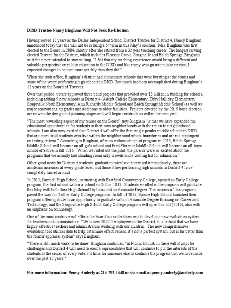 BIngham Letter | PDF | Education In The United States | Secondary School