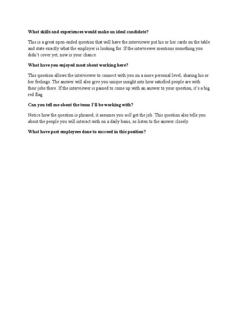 Key Interview Questions for Candidates | PDF | Self-Improvement
