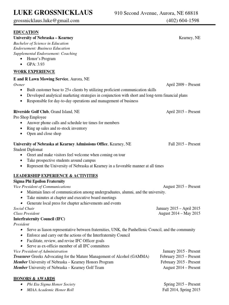 One Page Resume | PDF | Fraternities | Student Organizations