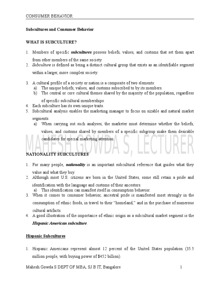 Understanding Subcultures in Consumer Behavior | PDF | Hispanic And ...