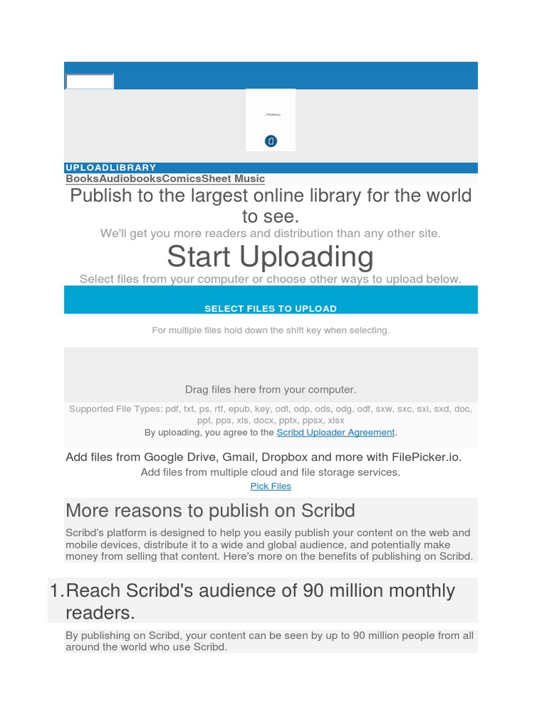 Start Uploading Publish To The Largest Online Library For The World To See Pdf Scribd 