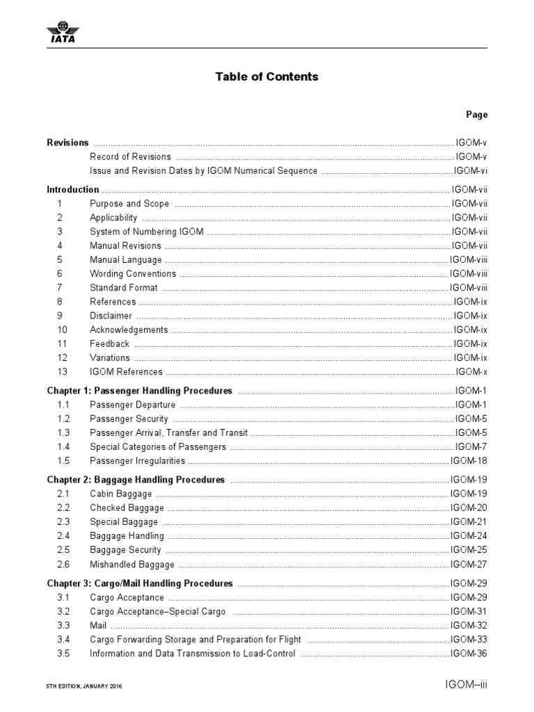 IATA IGOM Table of Contents Overview | PDF | Business | Technology ...