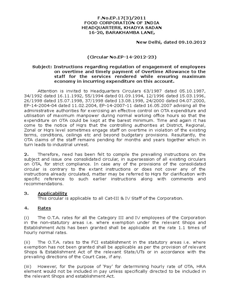 OTA Staff | PDF | Overtime | Working Time