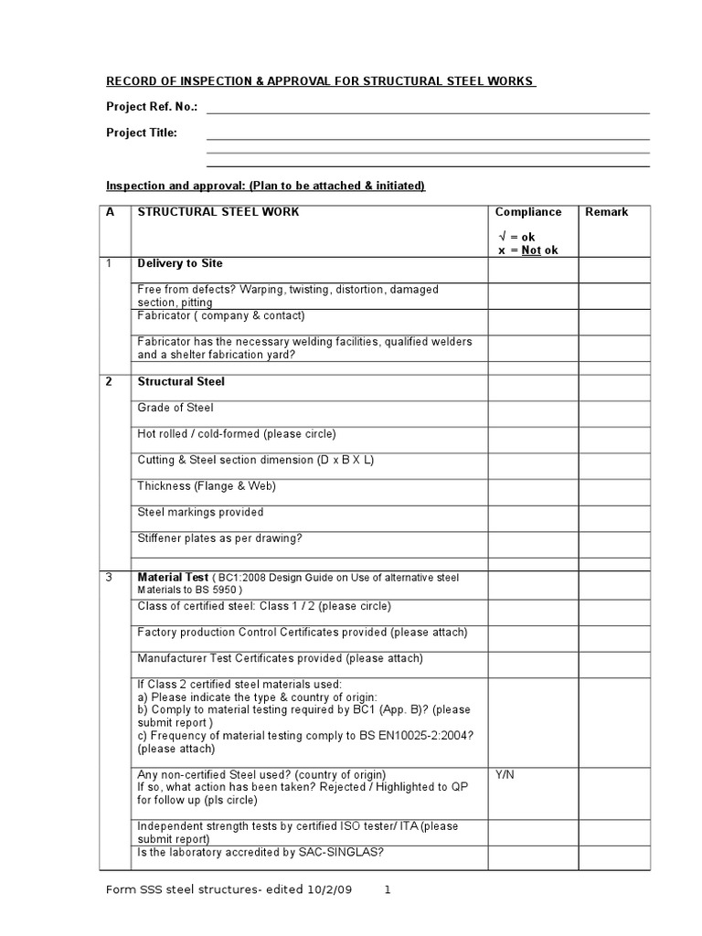 Steel Work Inspection Report | PDF