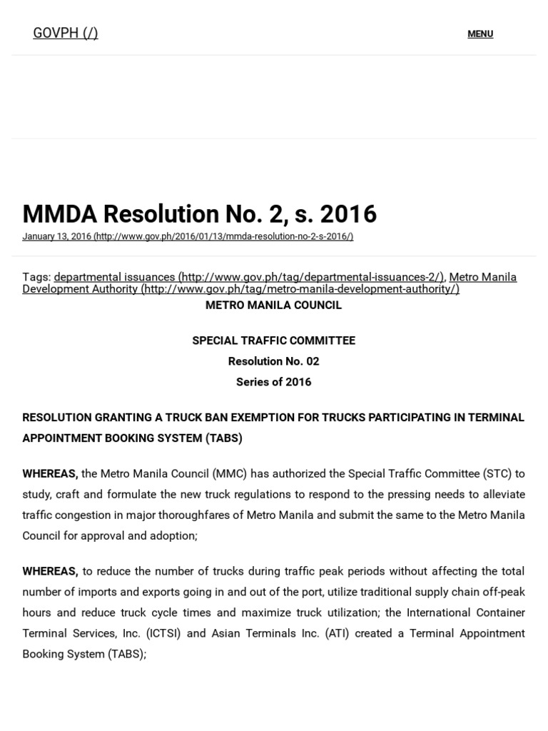 MMDA Resolution No. 2, s 2016
