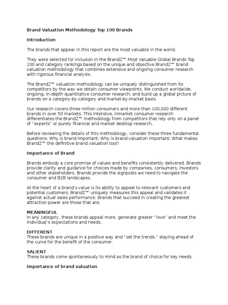 Brand Valuation Methodology | PDF | Brand | Marketing Research