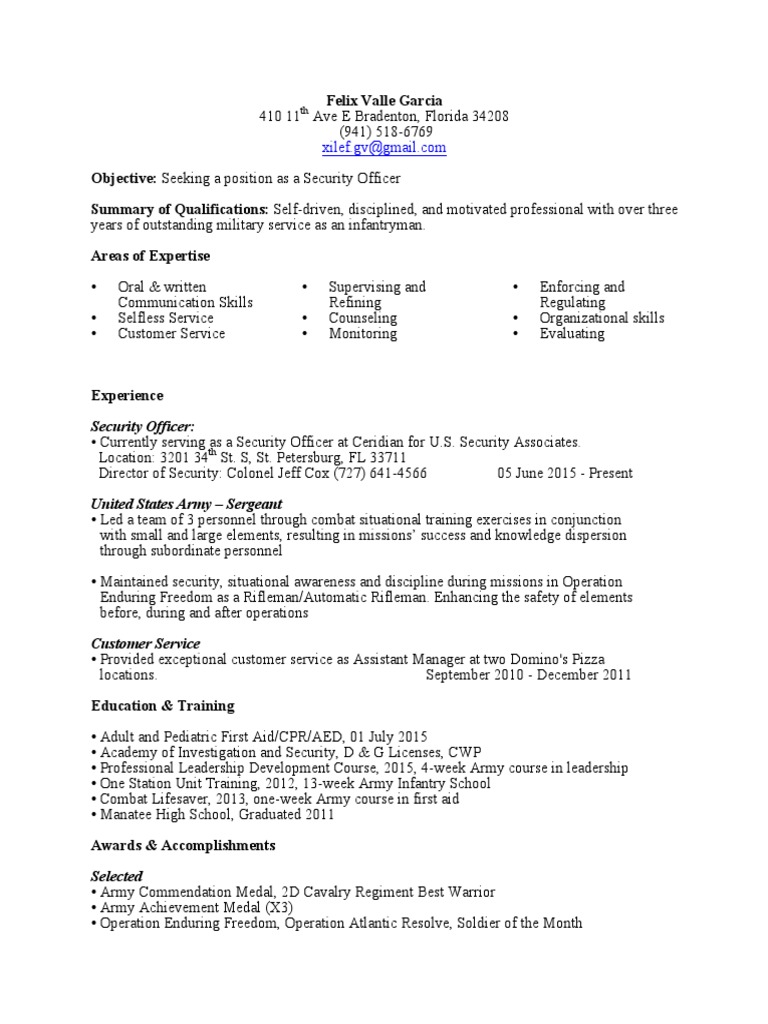Security Officer Resume of Felix Garcia | PDF