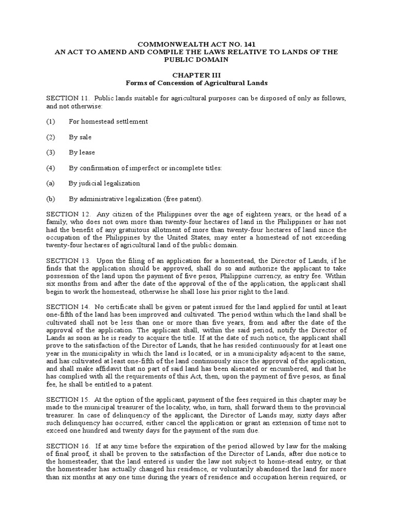 Commonwealth Act No. 141 | Patent Application | Patent