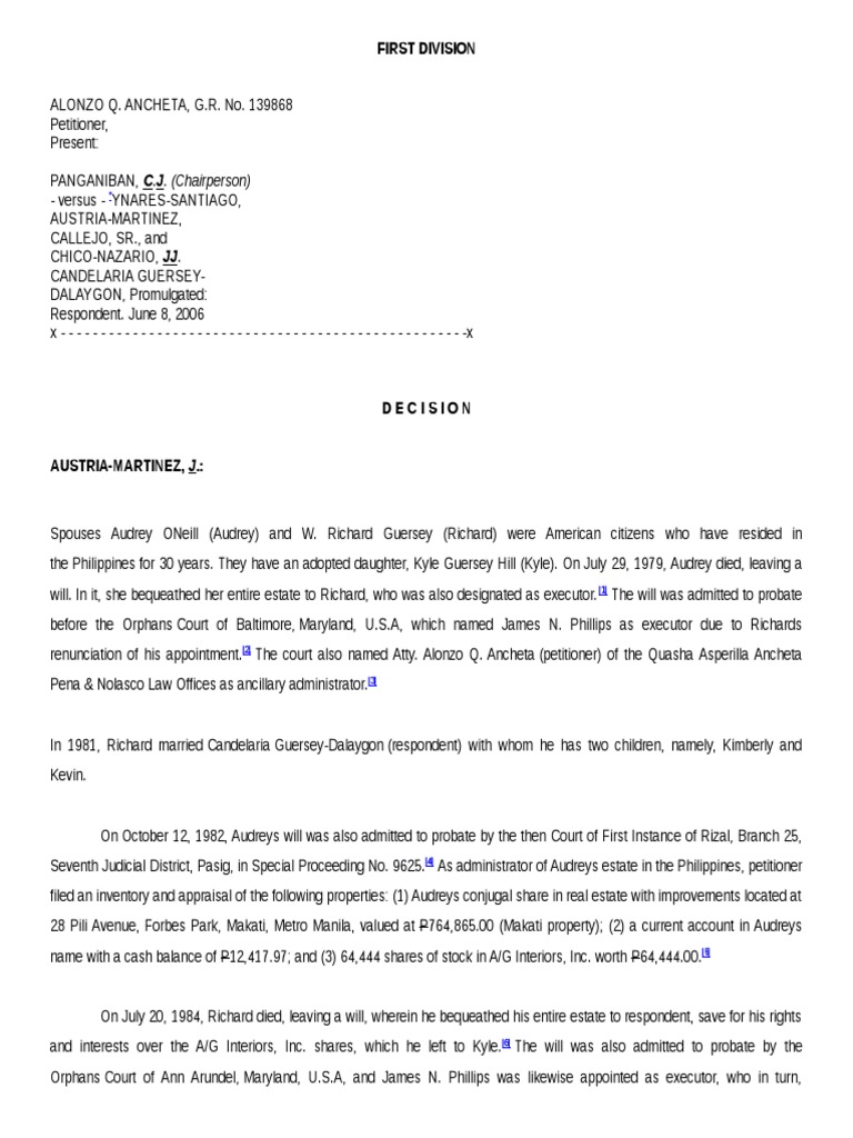 Estate Dispute: Ancheta vs. Guersey | PDF | Will And Testament | Probate
